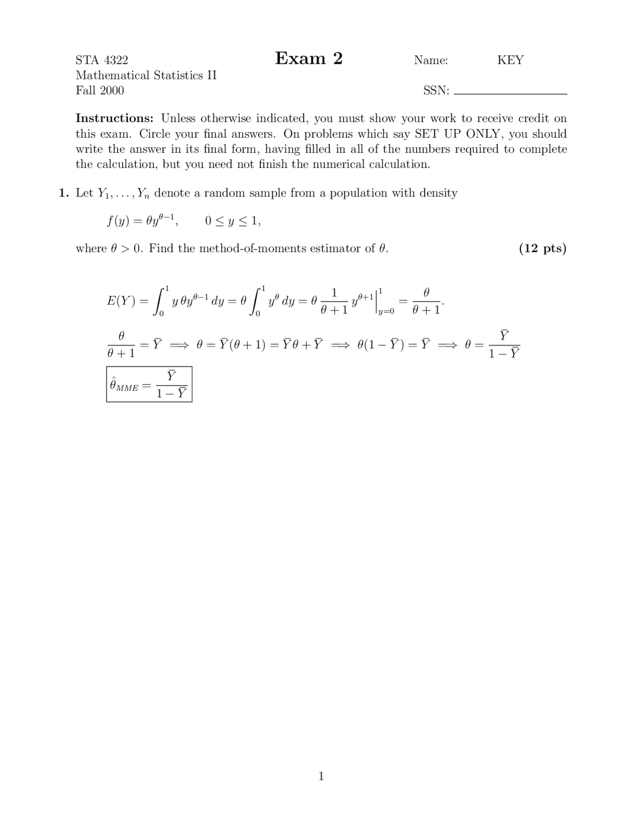 Exam 2 Answer Key Introduction To Statistics Sta 4322 Docsity