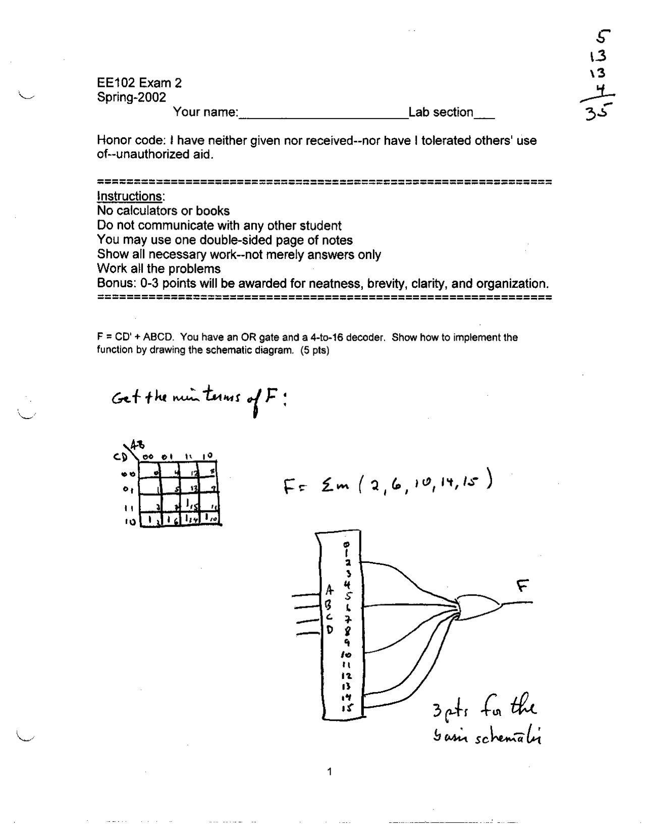 Test Ii Solutions Digital Circuit Logic Ece 102 Docsity