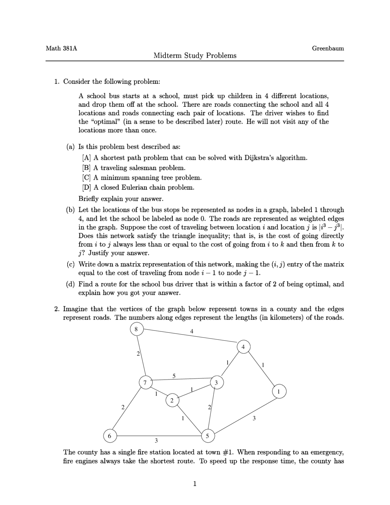 Midterm Study Problems - Discrete Mathematics Model | MATH 381 | Assignments Mathematics | Docsity