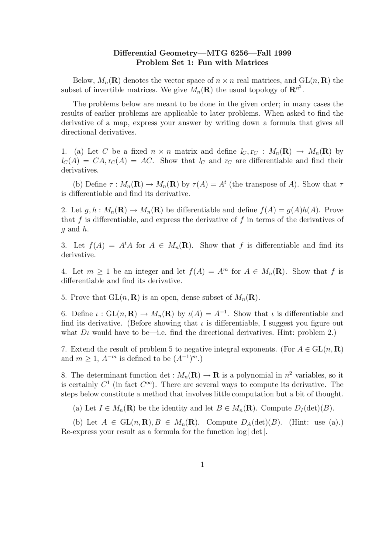 Fun With Matrices Differential Geometry Assignment Mtg 6256 Docsity