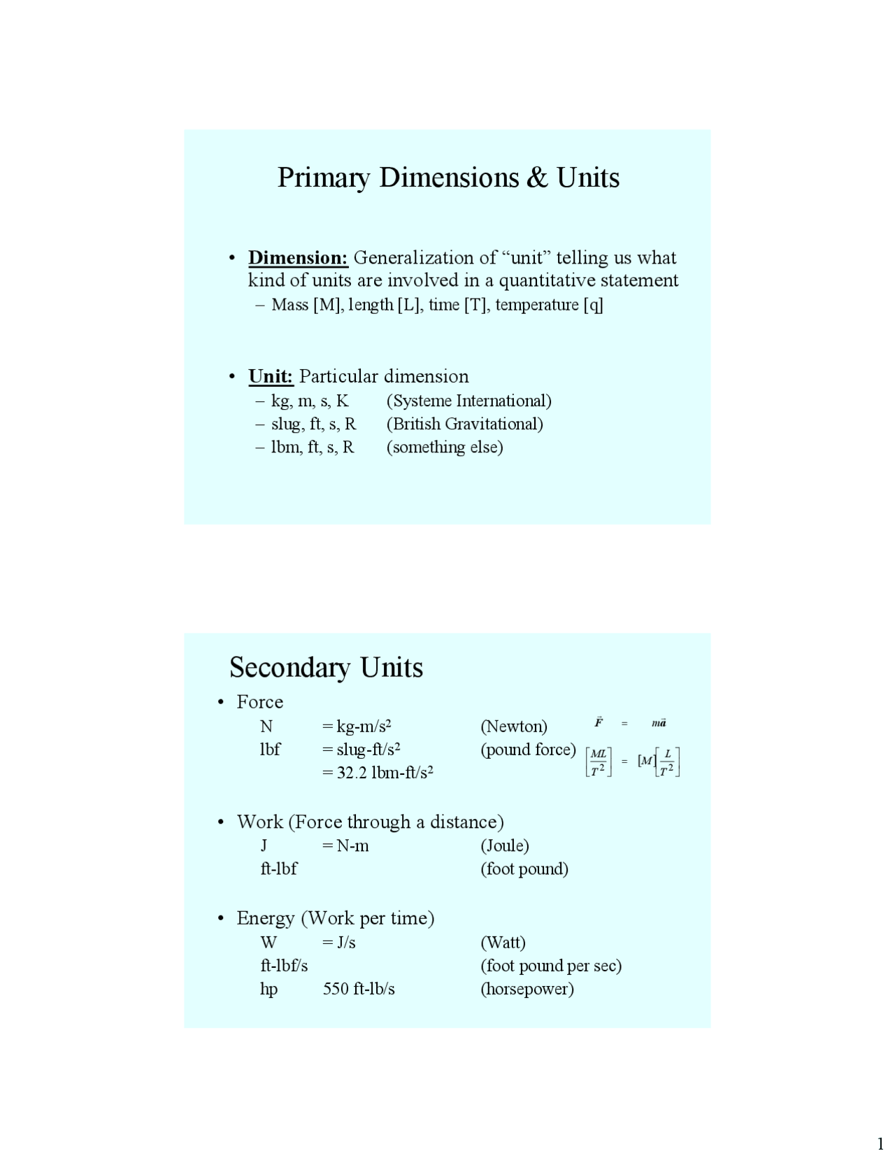 Primary Dimensions and Units - Lecture Slides | WPS 760 - Docsity