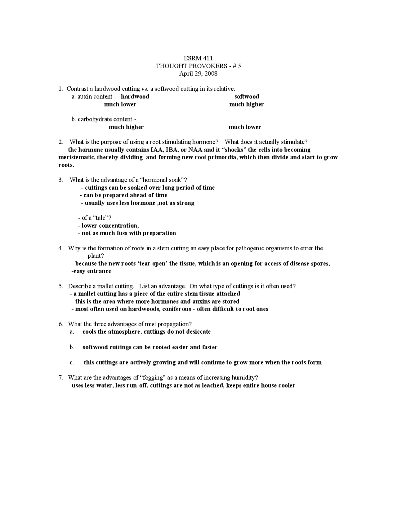 Assignment 5 With Answer Key Plant Propagation Esrm 411 Docsity