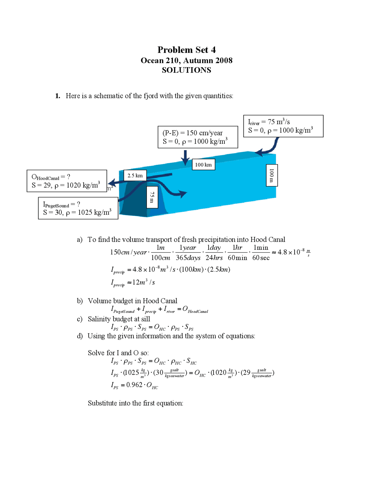 Solutions To Problem Set 4 Ocean Circulation Ocean 210 Docsity