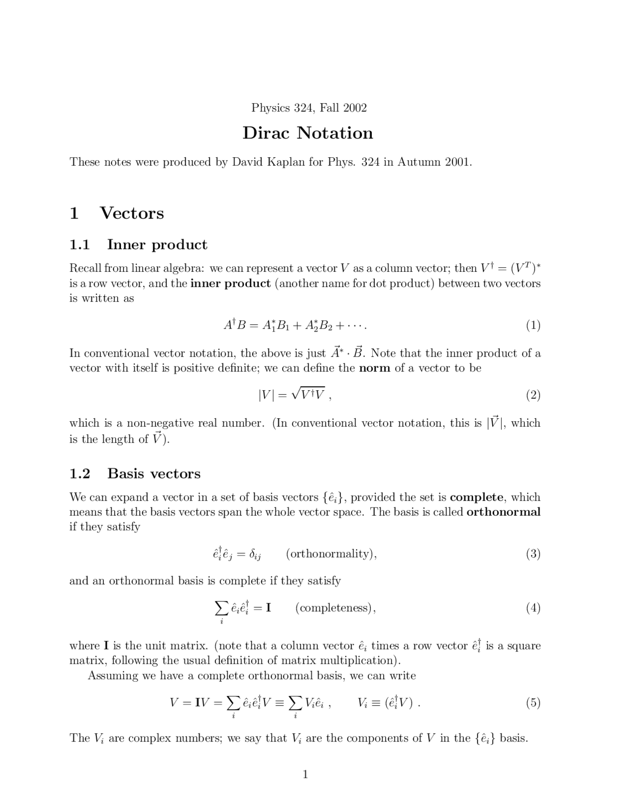 Dirac Notation - Quantum Mechanics - Lecture Notes | PHYS 324 - Docsity