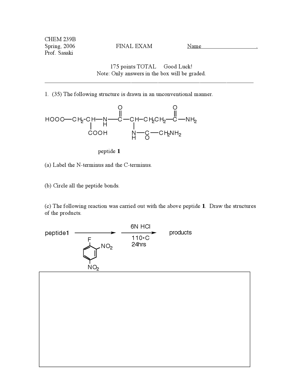 Final Exam Organic Chemistry Spring 2006 Chem 239 Docsity