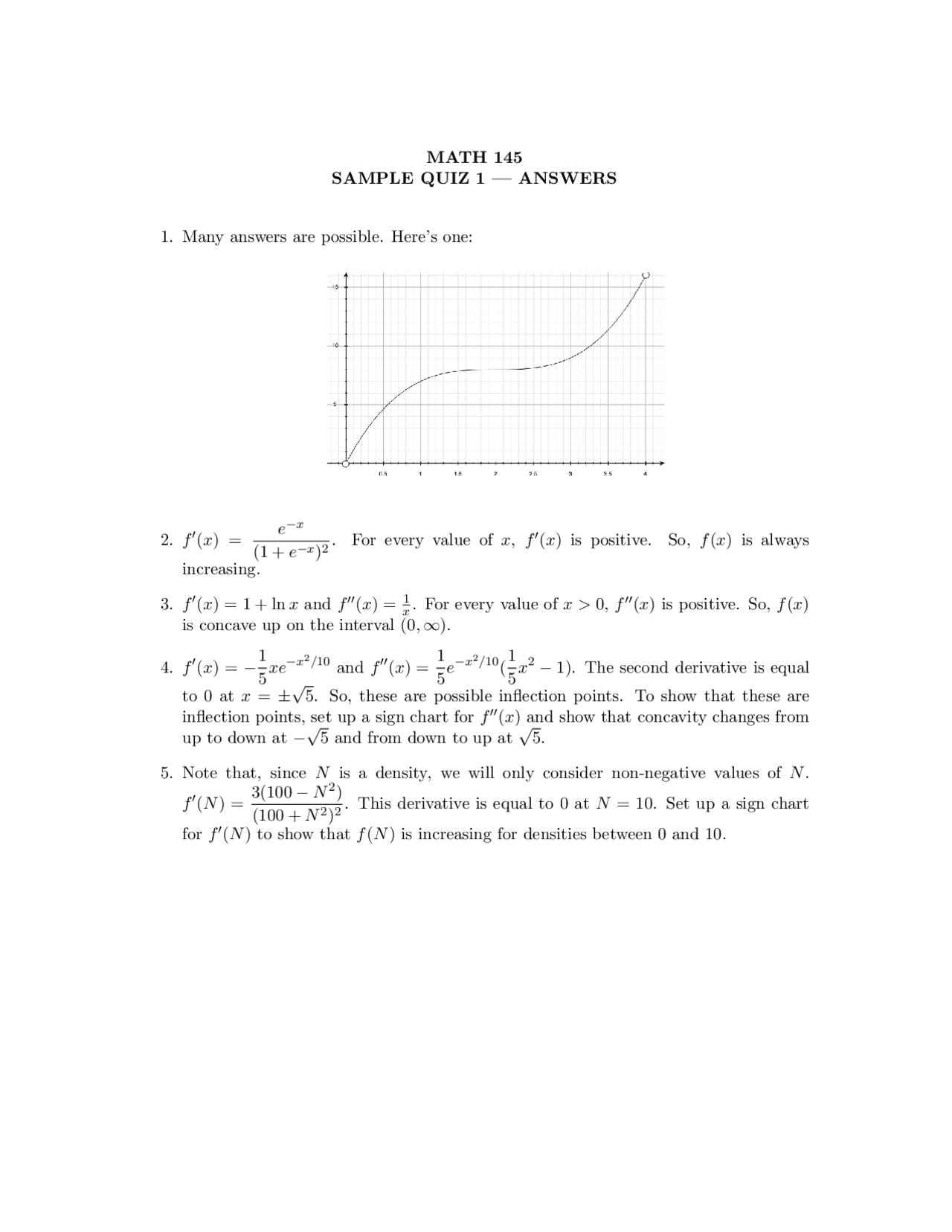 Life Science Calculus Solved Quiz 1 Math 145 Docsity