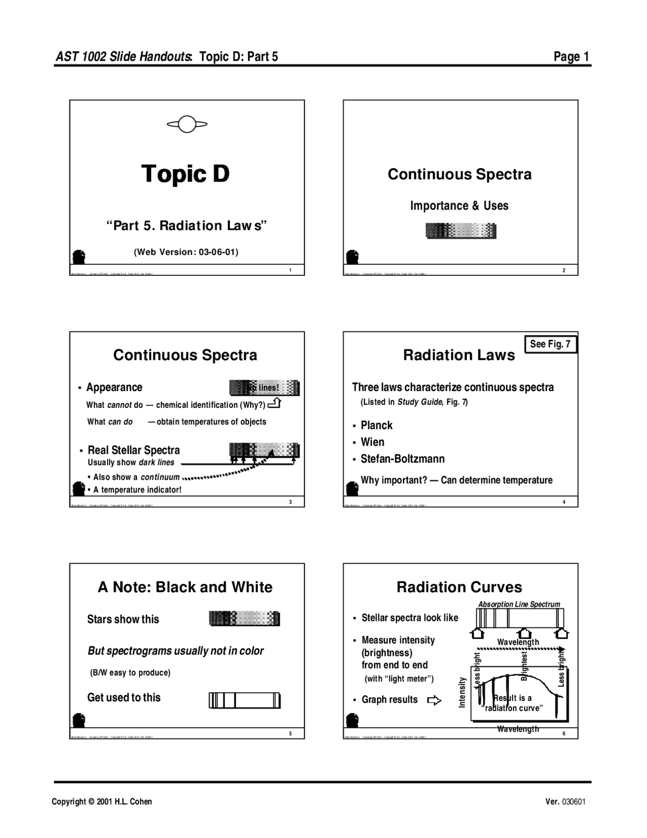 Radiation Laws Continuous Spectra Discover The Universe Slides