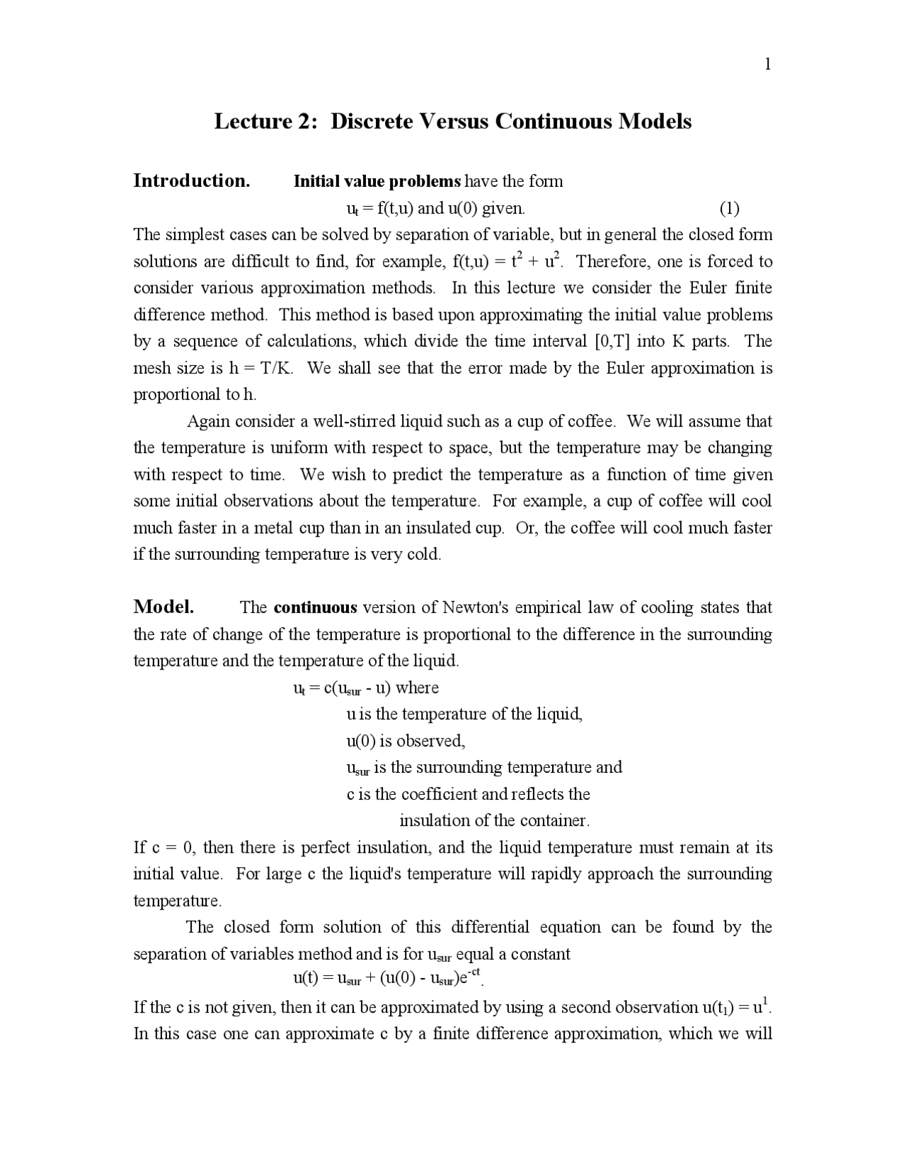 Lecture 2: Discrete Versus Continuous Model | MA 325 - Docsity