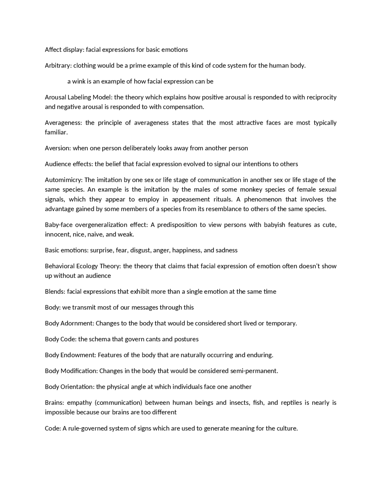 Notes on Affect Display, Arbitrary and Averageness - Signals Symbols ...