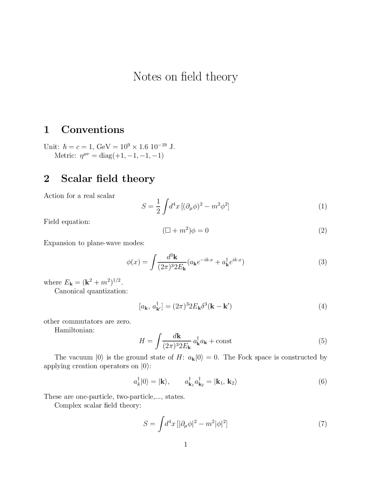 Notes on Field Theory - High Energy Physics | PHYS 557 - Docsity