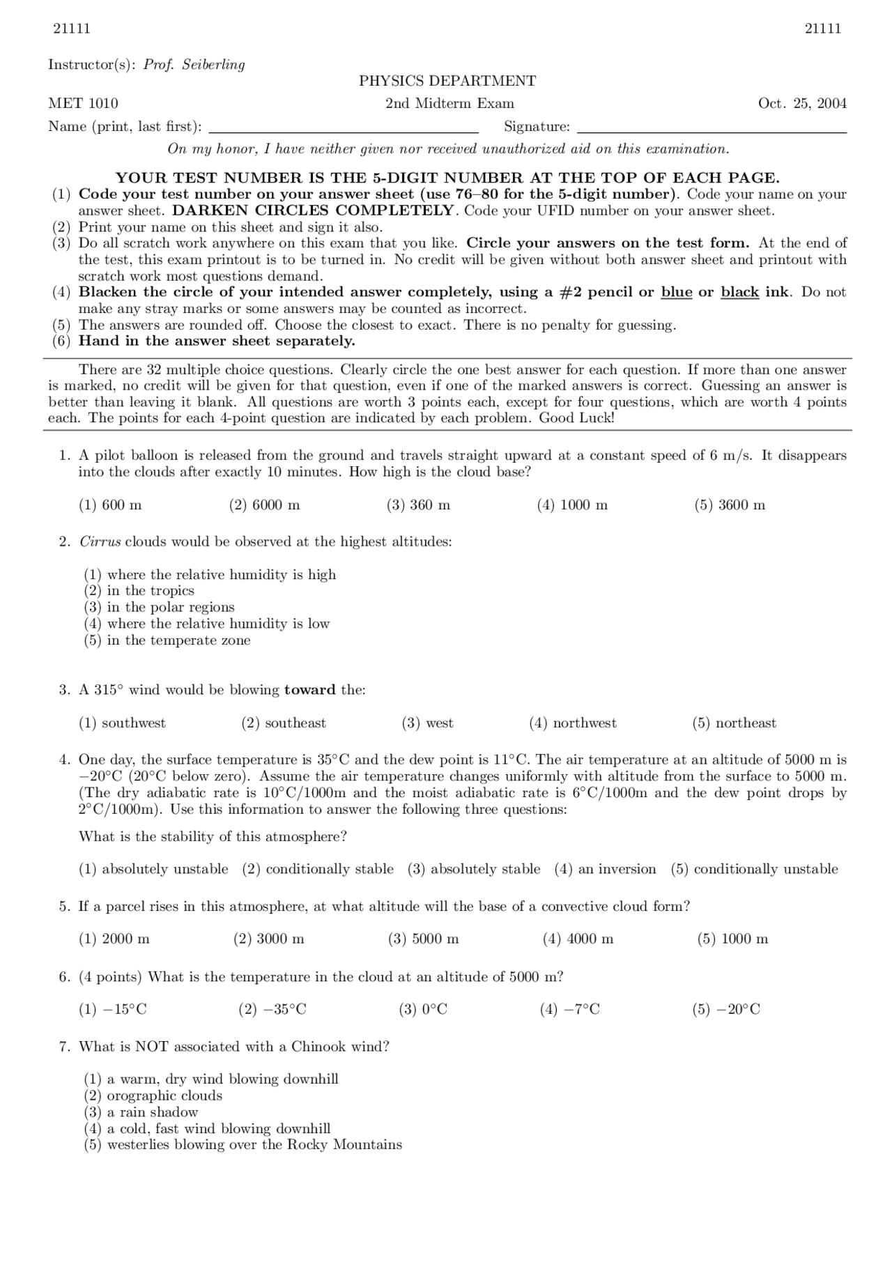 Midterm Exam 2 For Introduction To Weather Met 1010 Docsity