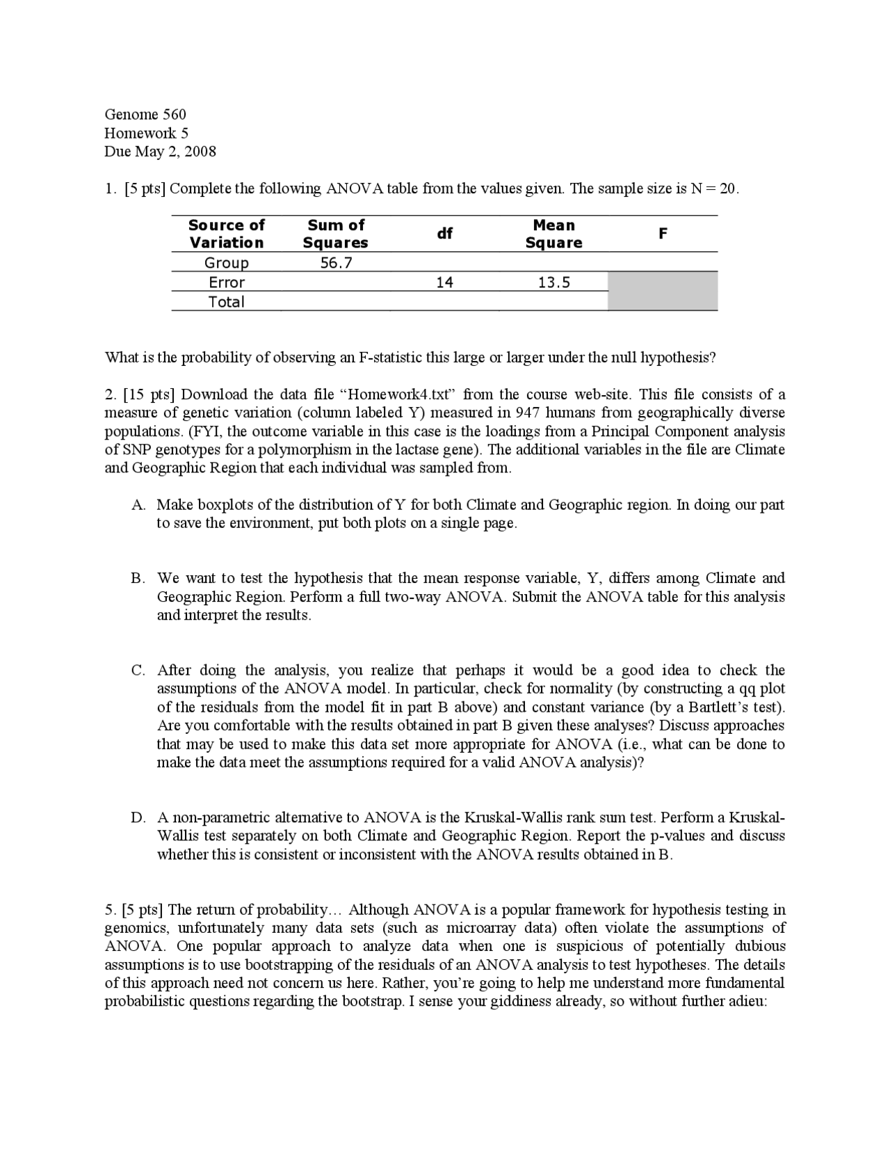 5 Questions In Homework 5 Introduction To Statistical Genomics