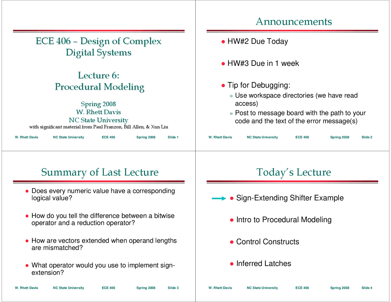 Procedural Modeling - Design of Complex Digital Systems | ECE 406 - Docsity