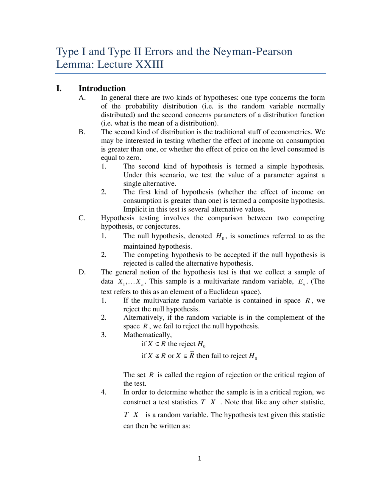 Type I And Type Ii Errors And Neyman Pearson Aeb 6933 Docsity