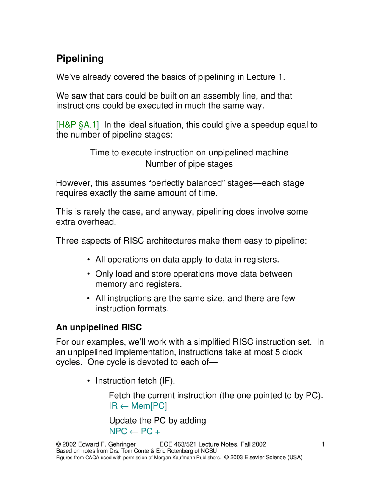 Pipelining Advanced Microprocessor Systems Design Notes Ece 463