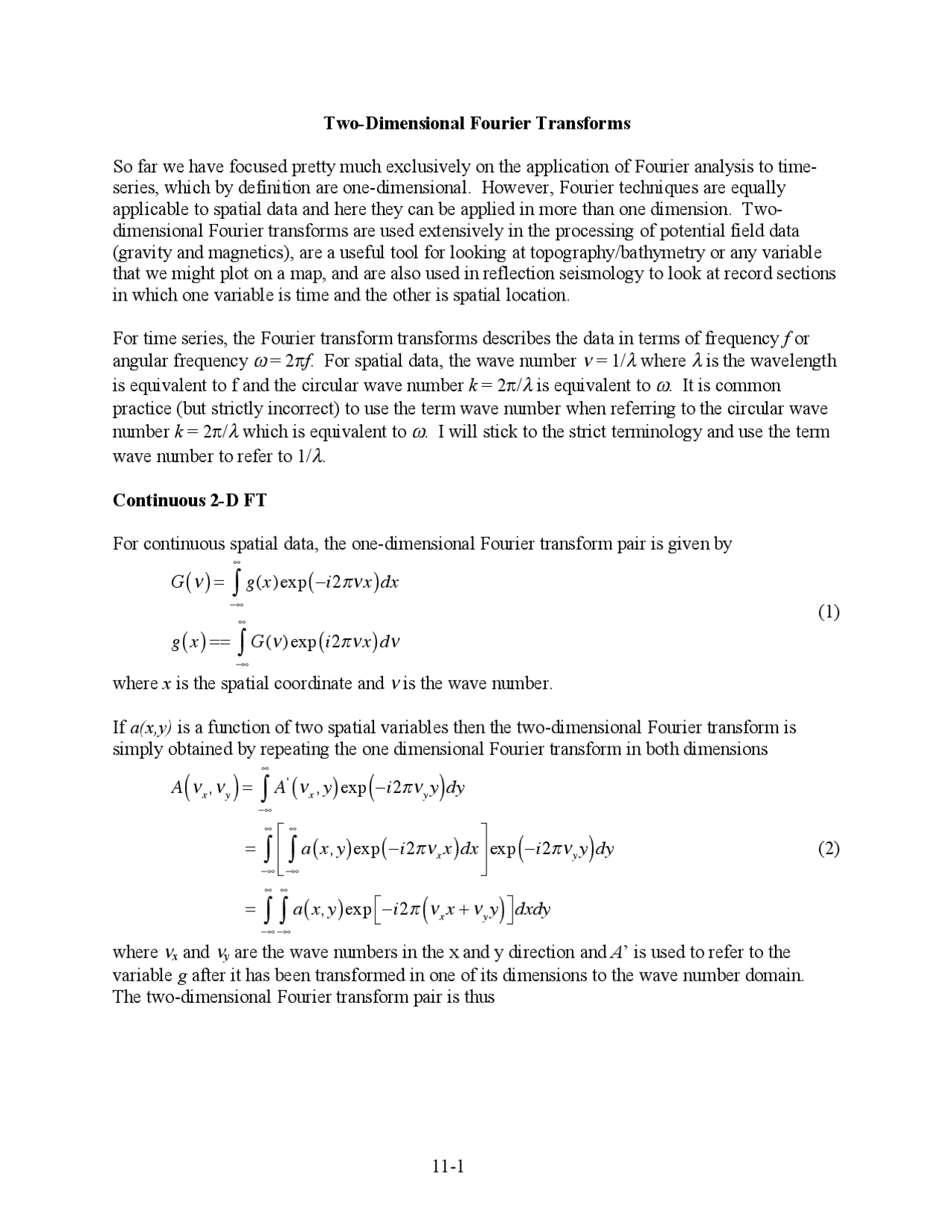 Two Dimensional Fourier Transforms Lecture Notes Ess 522 Docsity
