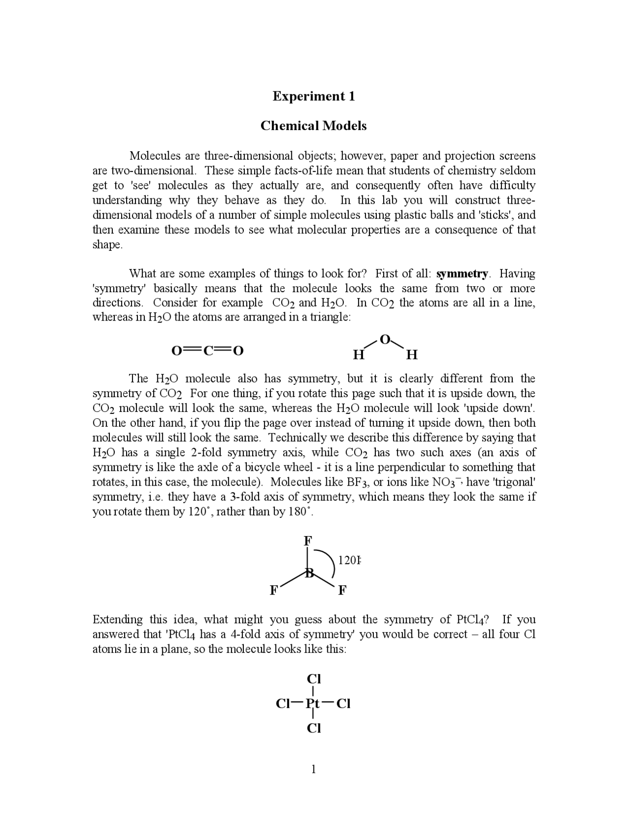 Chemical Models - Honor General Chemistry - Lab 1 | CHEM 145 - Docsity