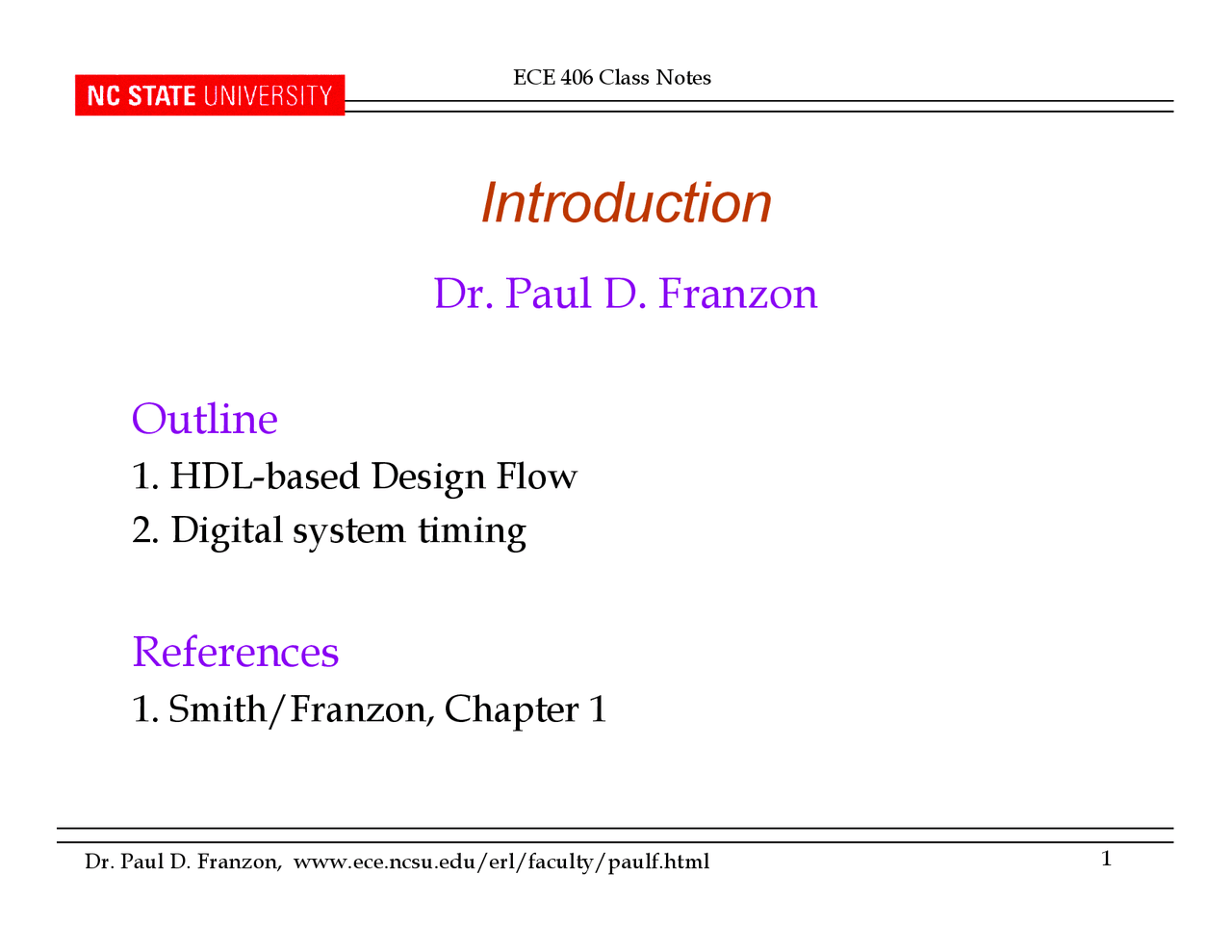 Hdl Based Design Flow Digital System Timing Ece 406 Docsity