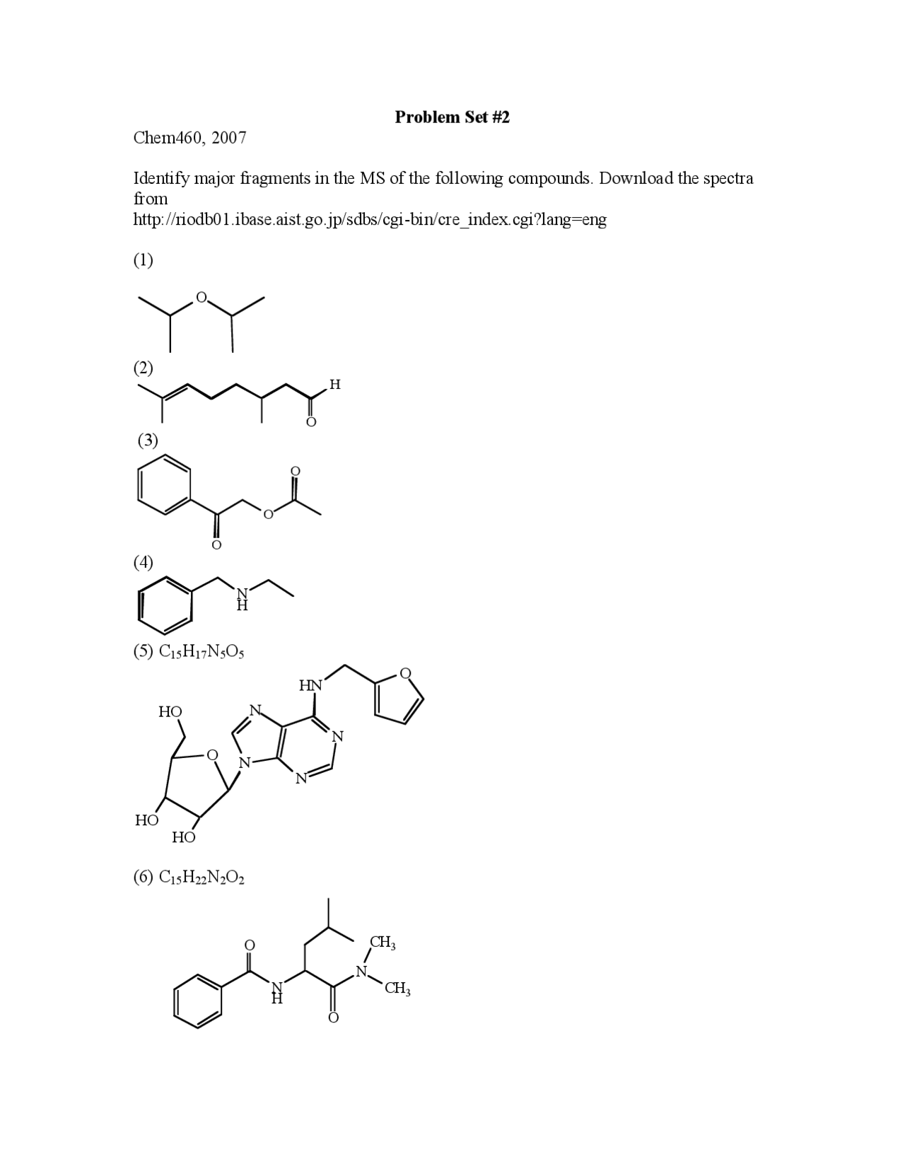 Problem Set 2 Spectroscopic Molecular Identification Chem 460 Docsity