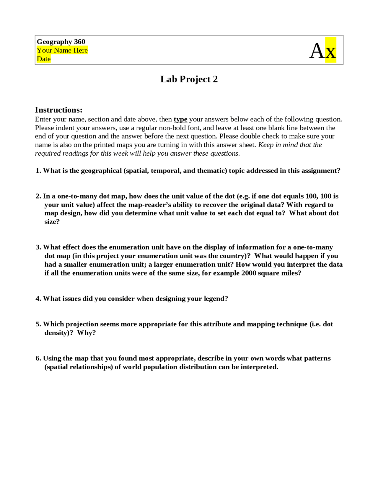 Lab Project 2 - Principle Geographic Information Systems Mapping | GEOG 360 - Docsity