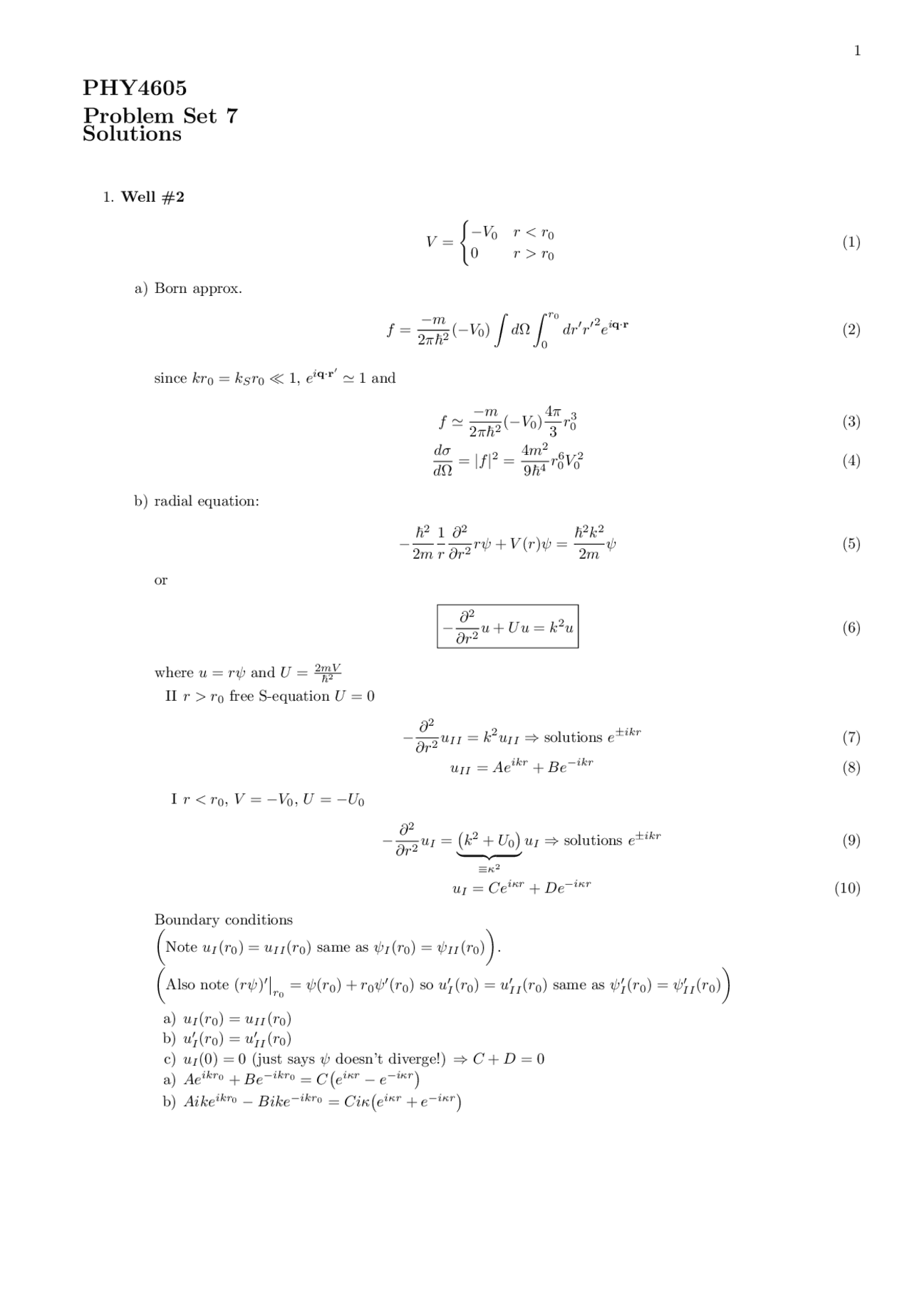 Introduction to Quantum Mechanics II - Problem Set 7 with Solutions | PHY 4605 - Docsity