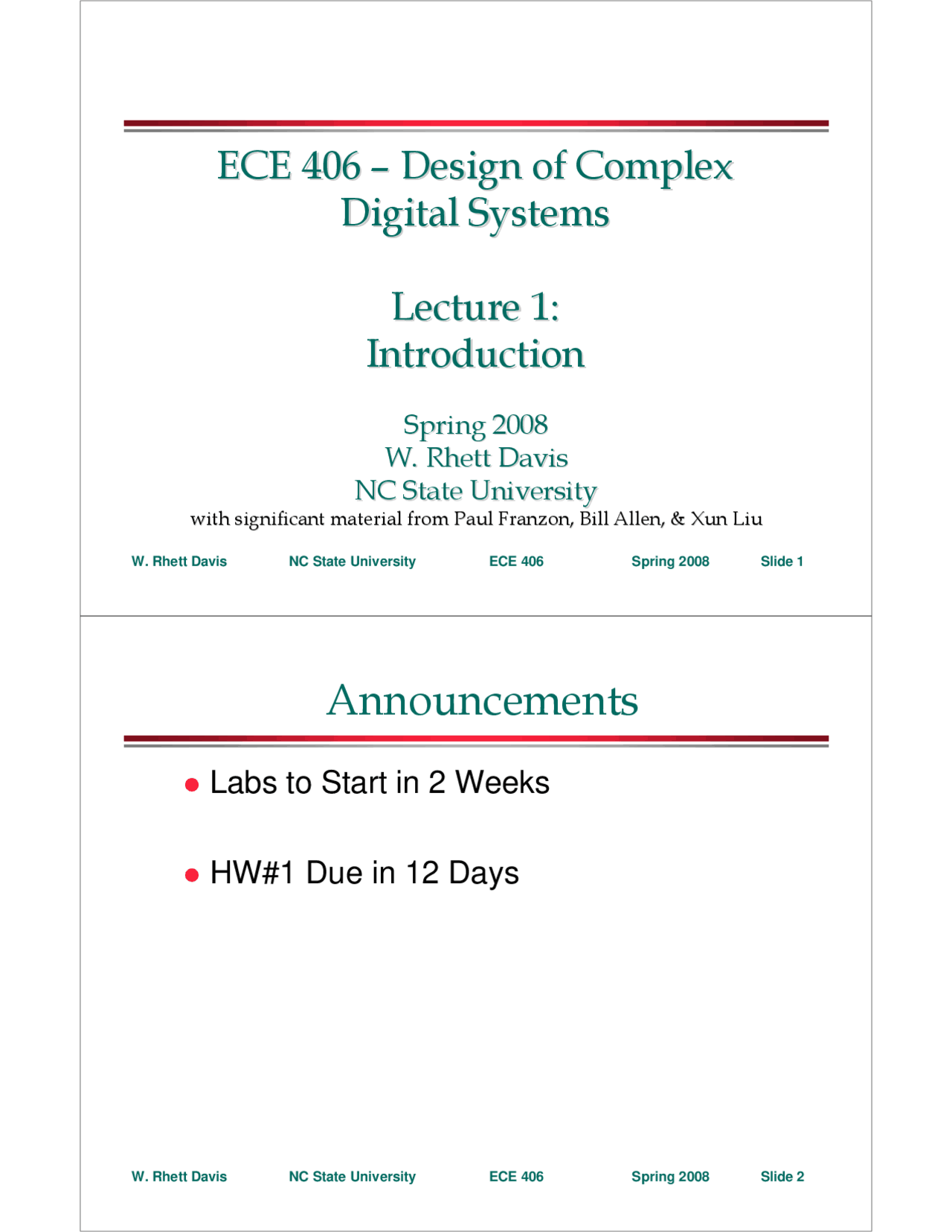 Introduction To Design Of Complex Digital Systems Ece 206 Docsity