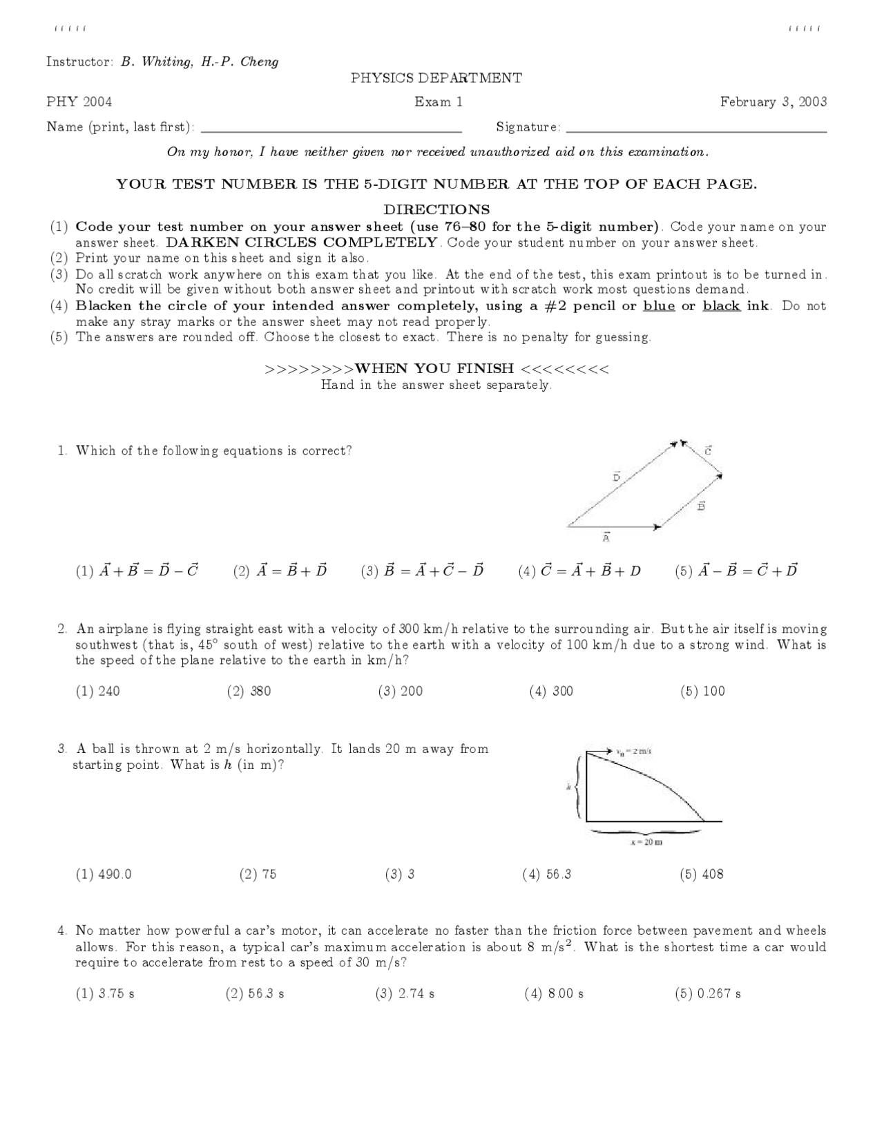 Test I Mcqs For Applied Physics I Test I Phy 2004 Docsity