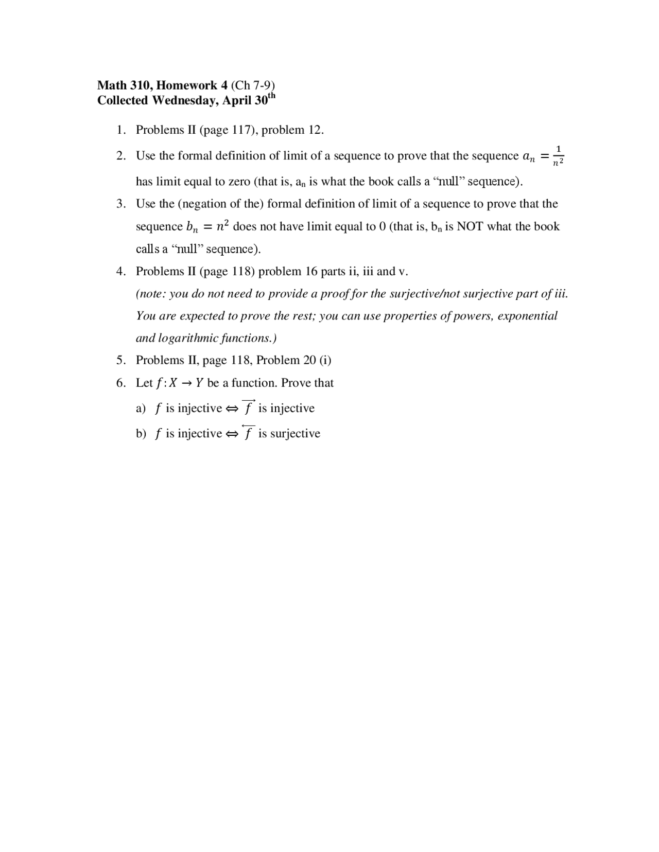 Homework 4 Problems - Mathematics Reasoning | MATH 310 - Docsity