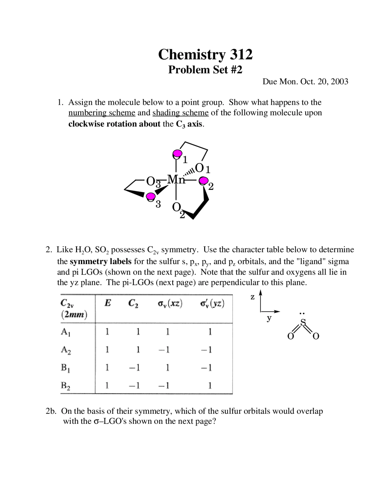 Problem Set 2 Questions Inorganic Chemistry Chem 312 Docsity