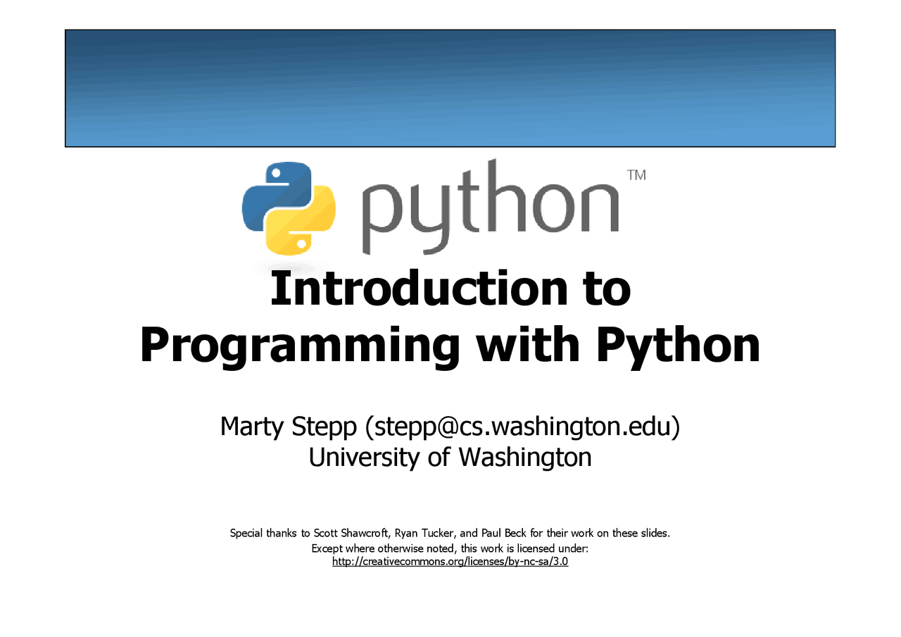 Introduction To Programming With Python Class Notes Computer Programming I Cse 142 Docsity