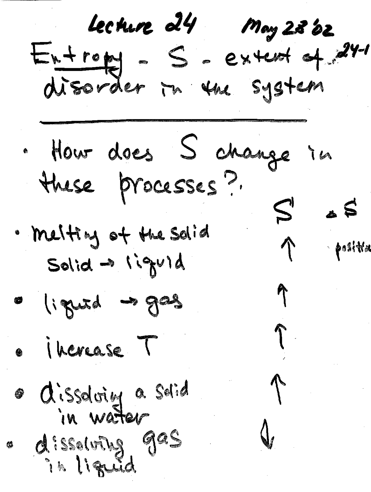 Lecture Handout On Entropy General Chemistry Chem 162 Docsity