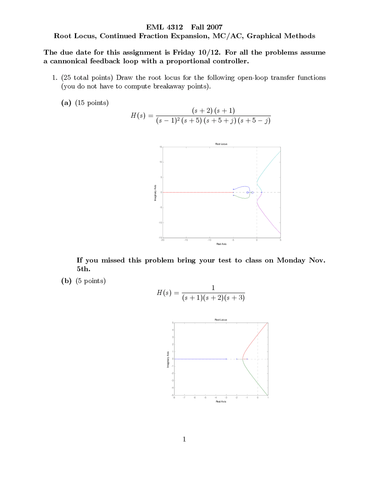 Root Locus Fraction Expansion And Graphical Methods Solved Questions Eml 4312 Docsity