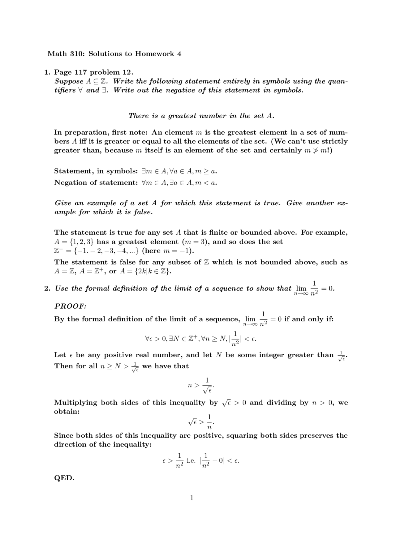 Homework 4 Solutions Math Reasoning Math 310 Docsity