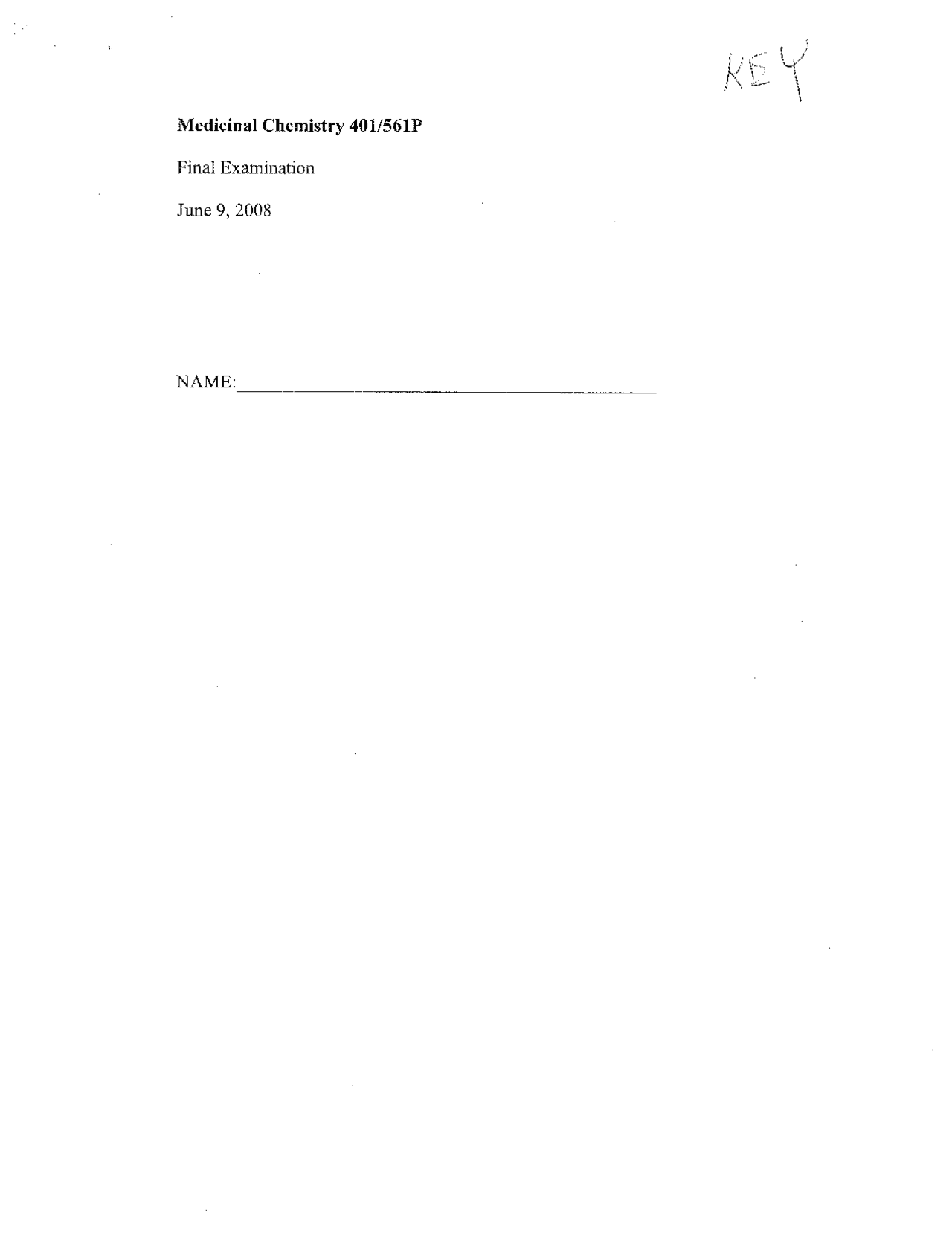 Final Exam With Solutions Medicinal Chemistry Medch 401 Docsity