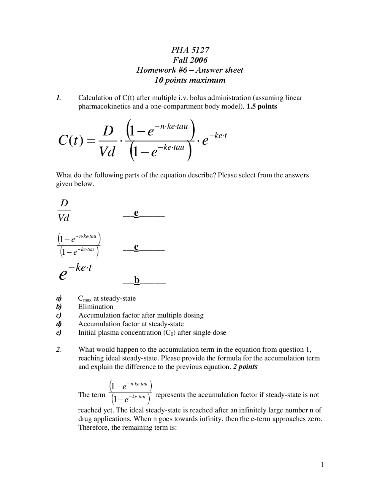 Homework 6 With Answer Sheet Dose Optimization I Pha 5127 Docsity