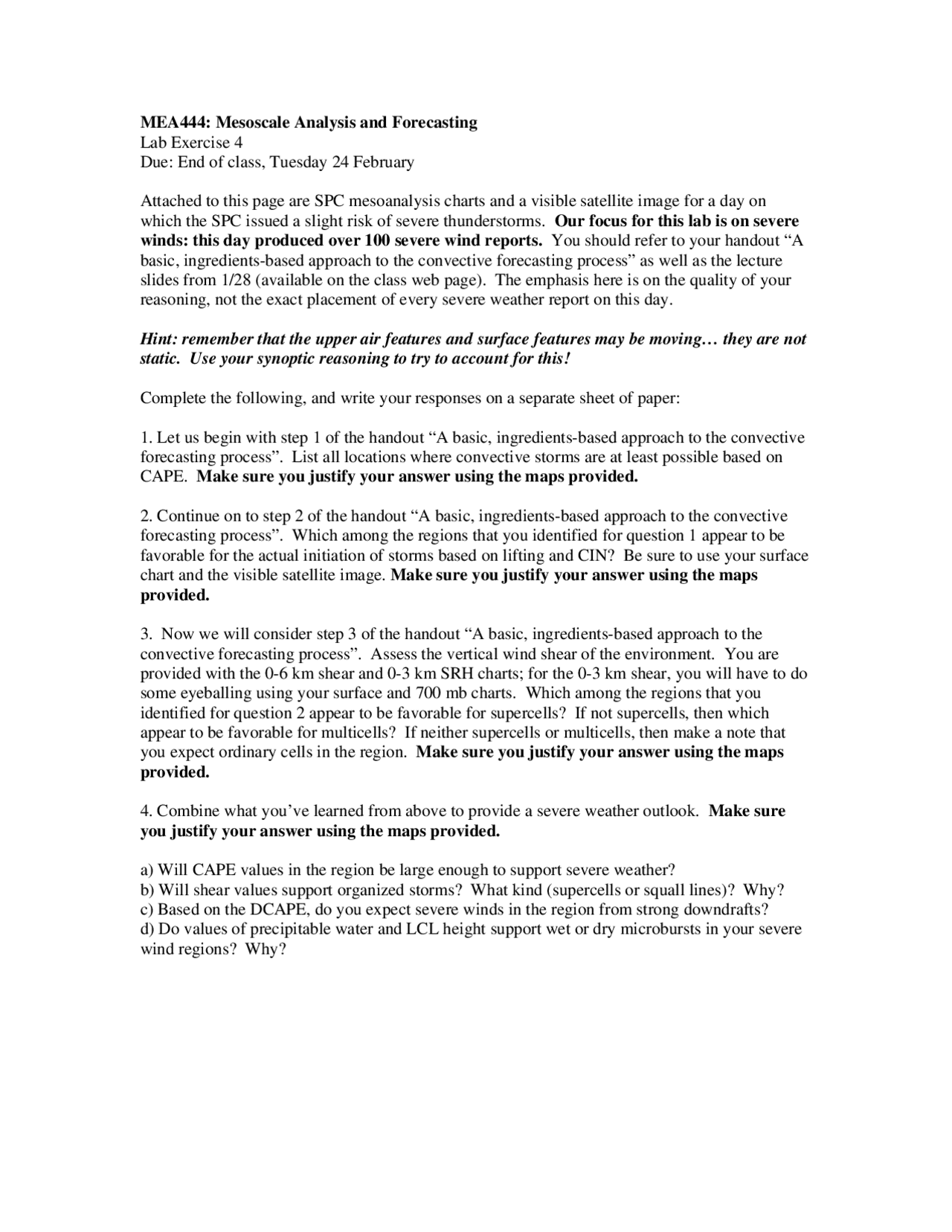 Lab Exercise 4 For Weather Analysis And Forecasting Ii Mea 444 Docsity