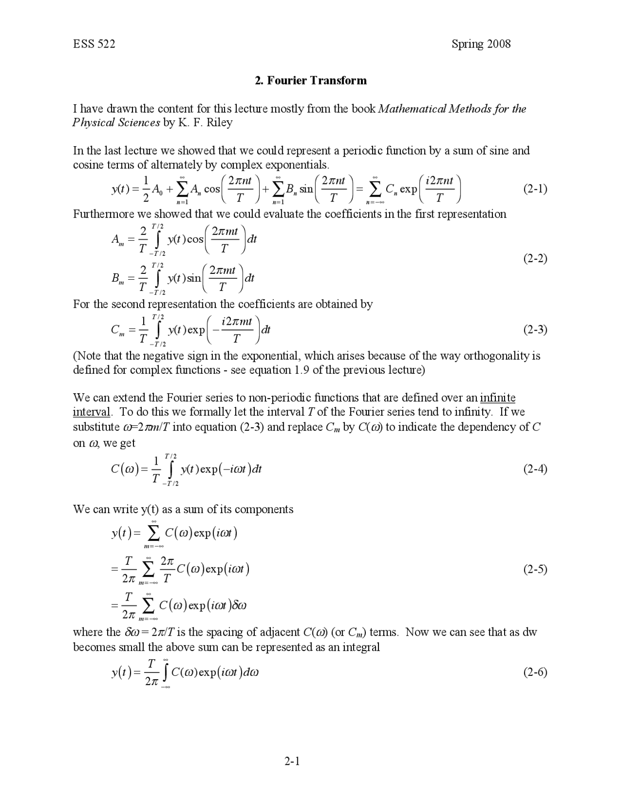 Notes On Fourier Transform Geophysical Data Collection And Analysis