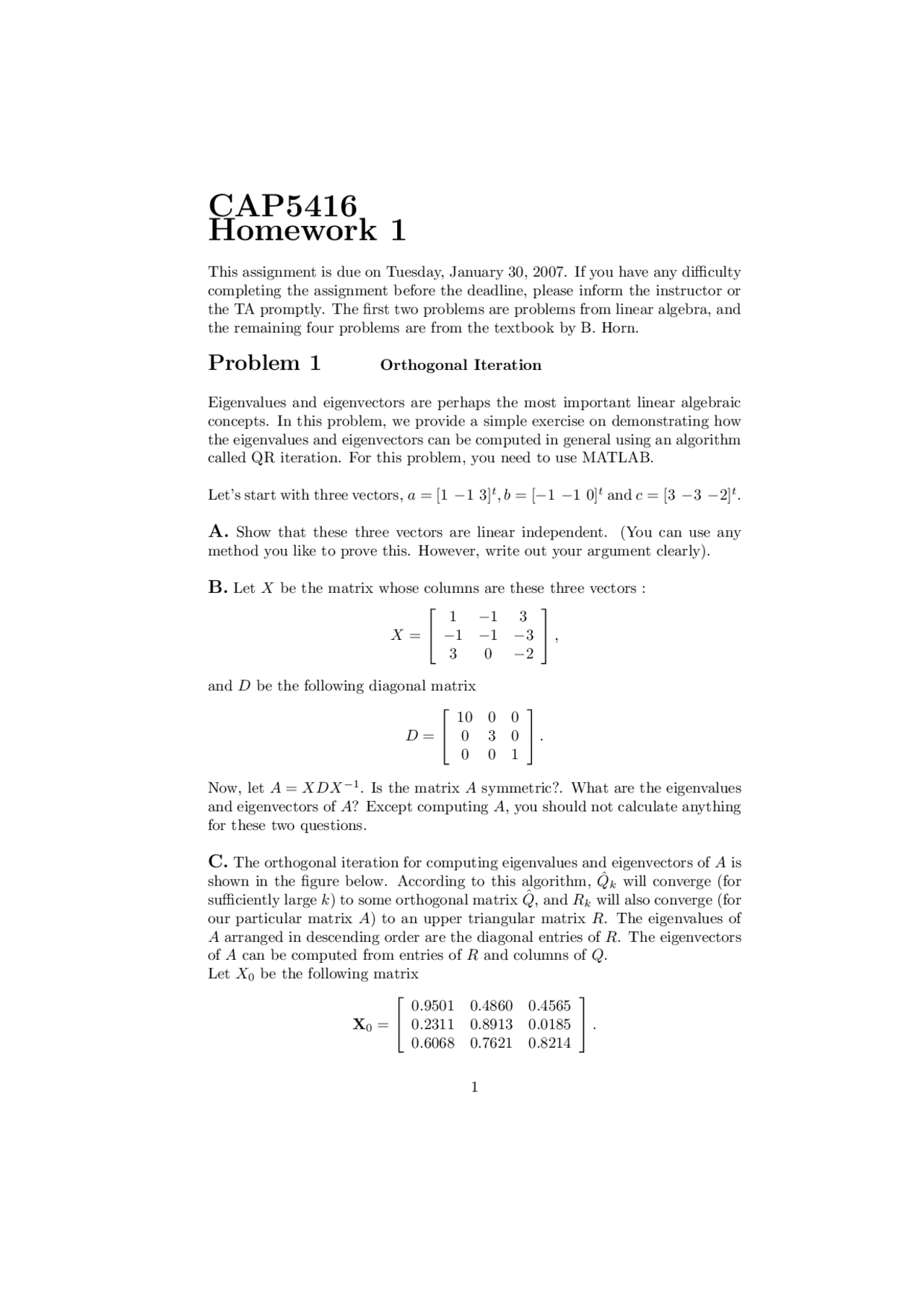 Homework 1 Orthogonal Iteration And Symmetric Matrices Cap 5416
