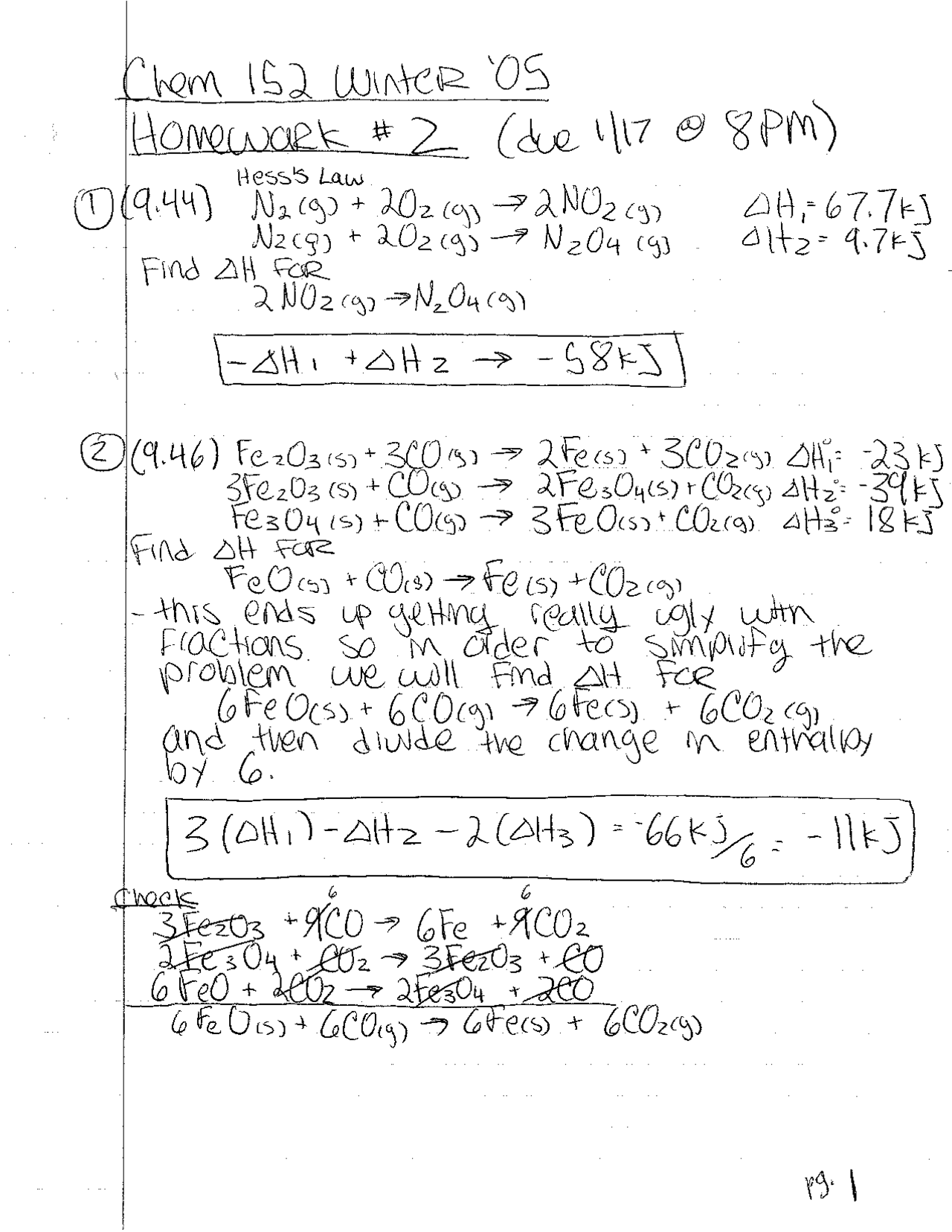 General Chemistry - Hand Written Assignment | CHEM 152 - Docsity