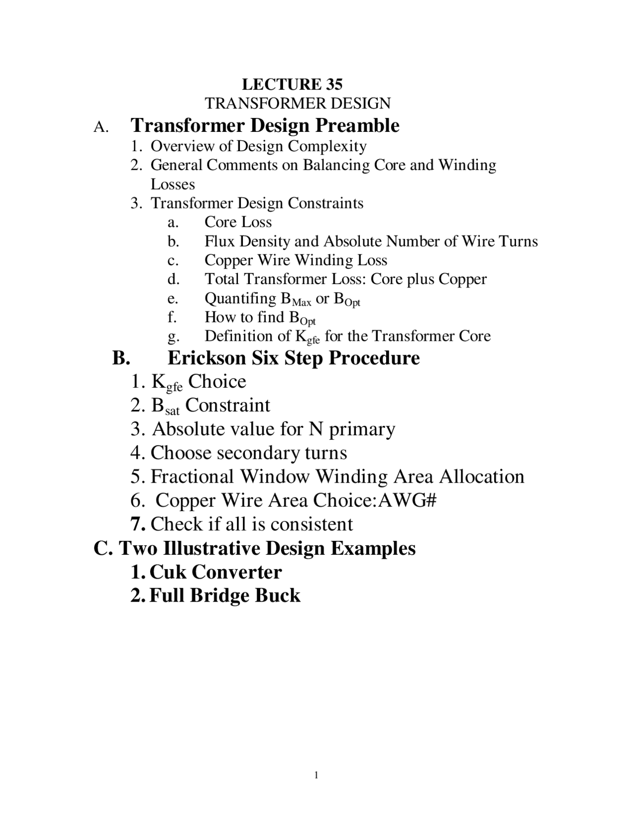 Transformer Design - Power Electronics I | ECE 562 | Study notes ...