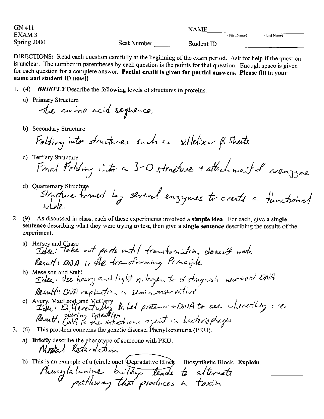Resolution For Exam 3 Principles Of Genetics Gn 411 Docsity