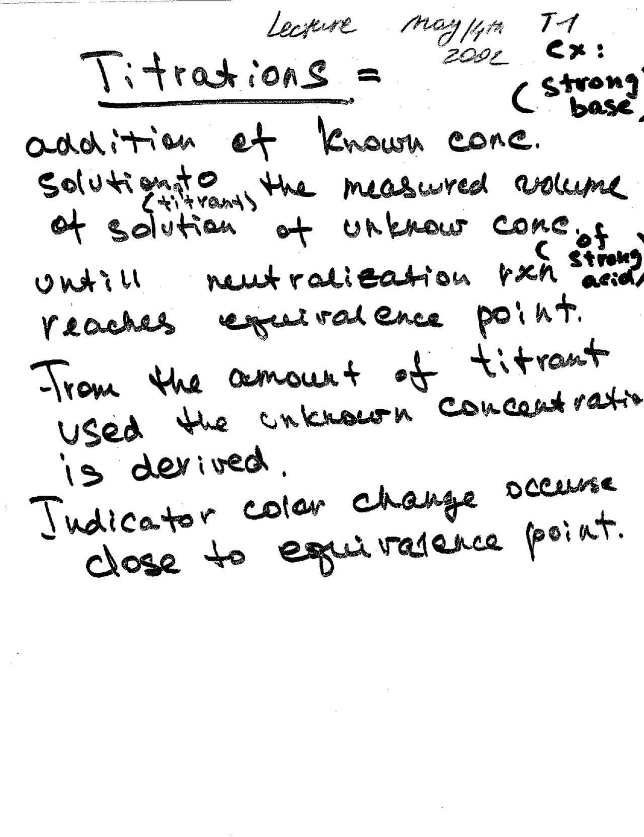 Titrations in General Chemistry - Handwritten Notes | CHEM 162 - Docsity
