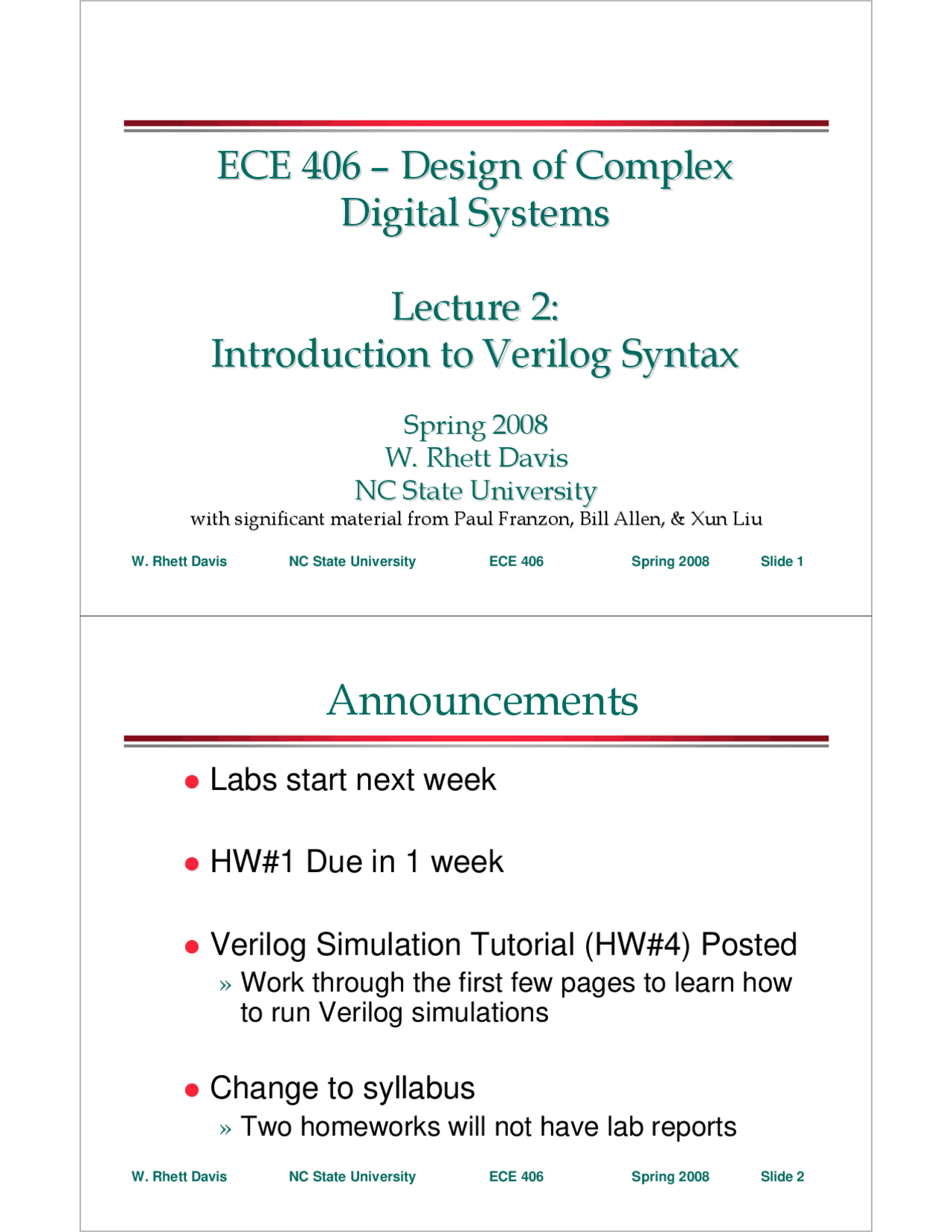 Introduction to Verilog Syntax - Design of Complex Digital Systems ...