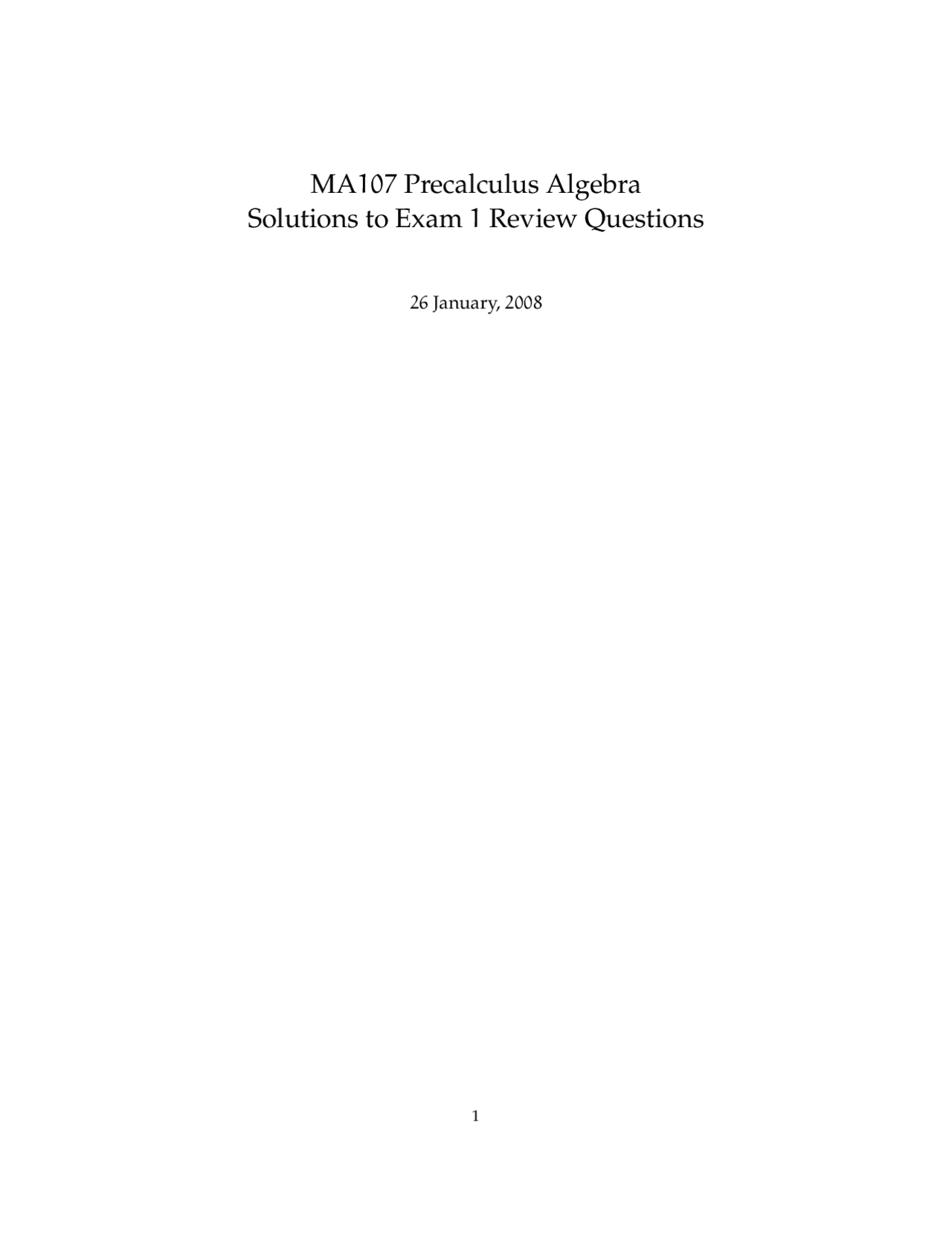 Solutions For Exam 1 Precalculus I Ma 107 Docsity