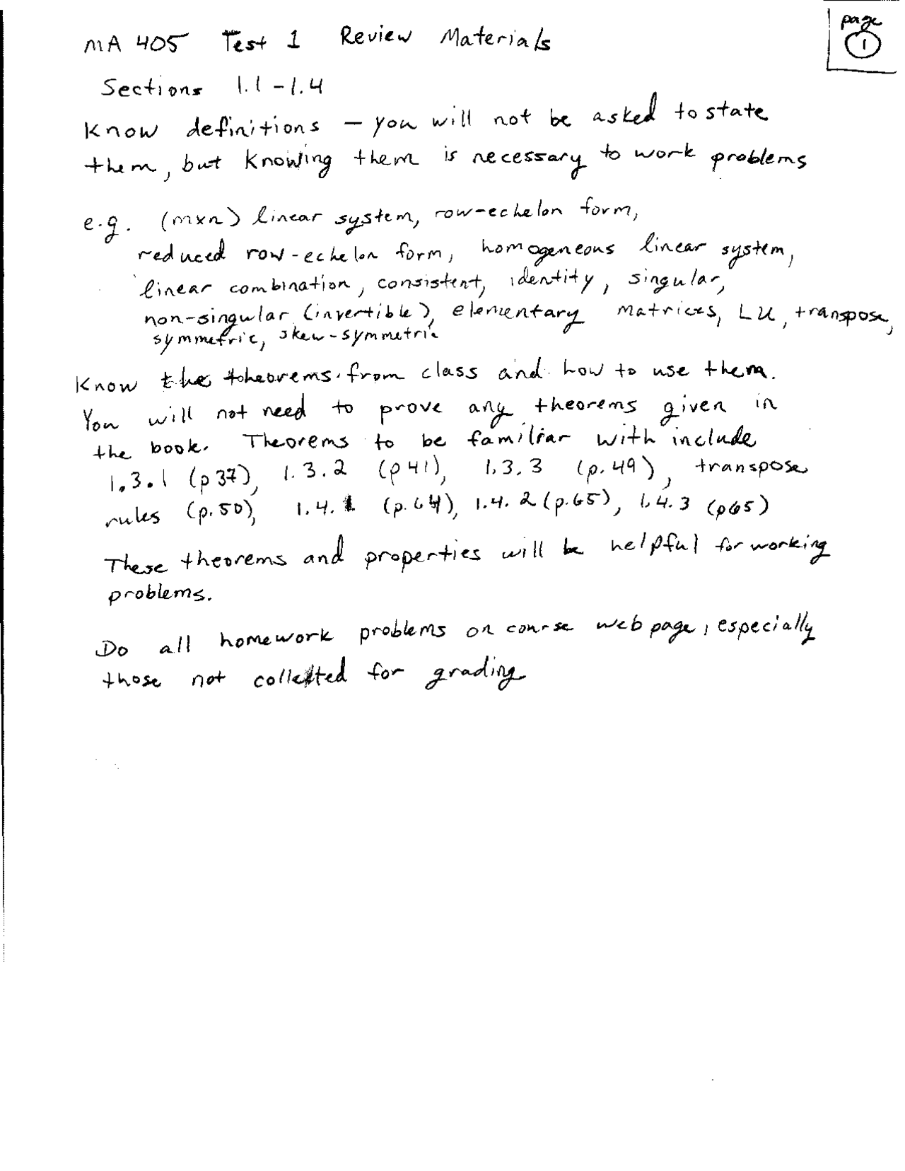 Review Sheet 11 Questions For Introduction To Linear Algebra Ma 405