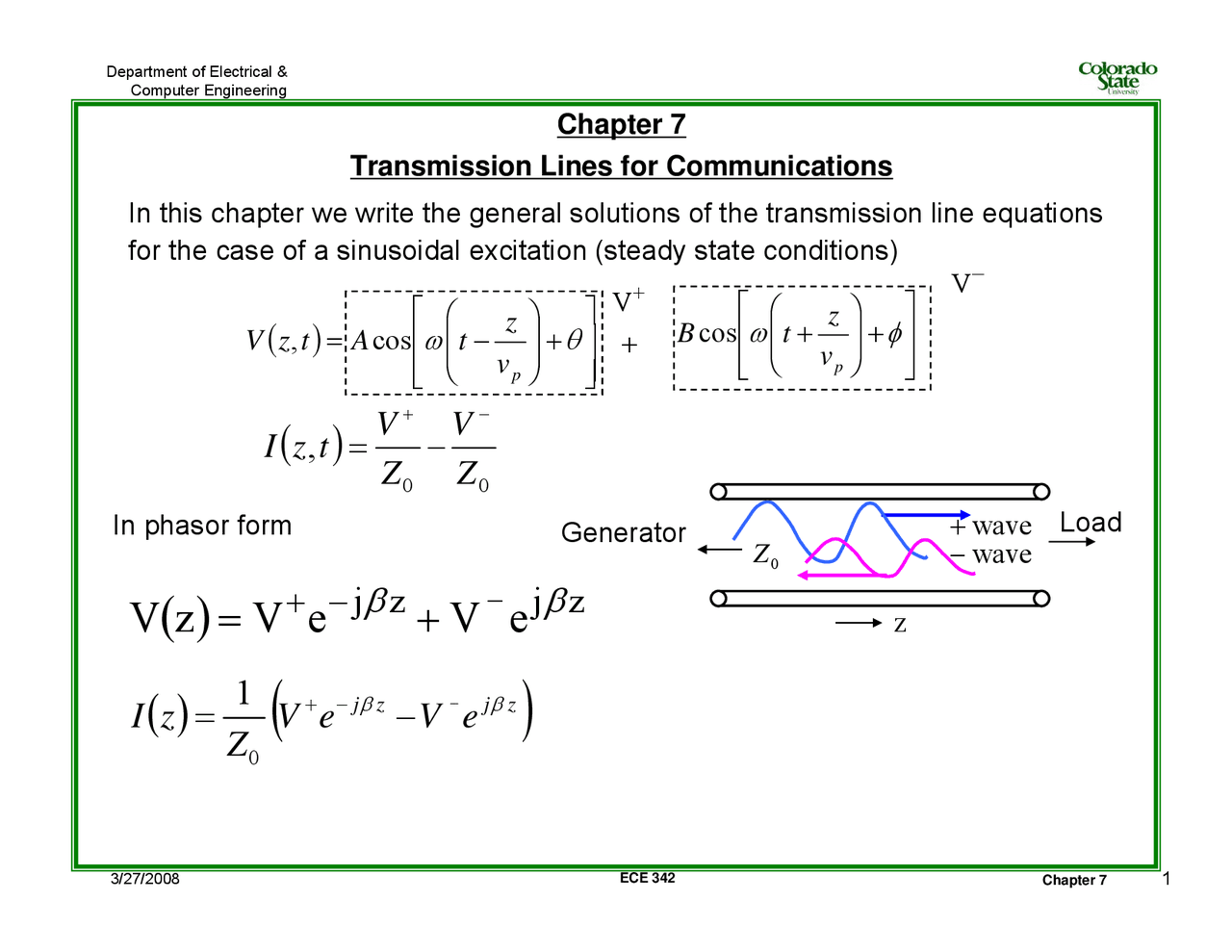 Transmission Lines For Communication Lecture Notes Ece 342 Docsity
