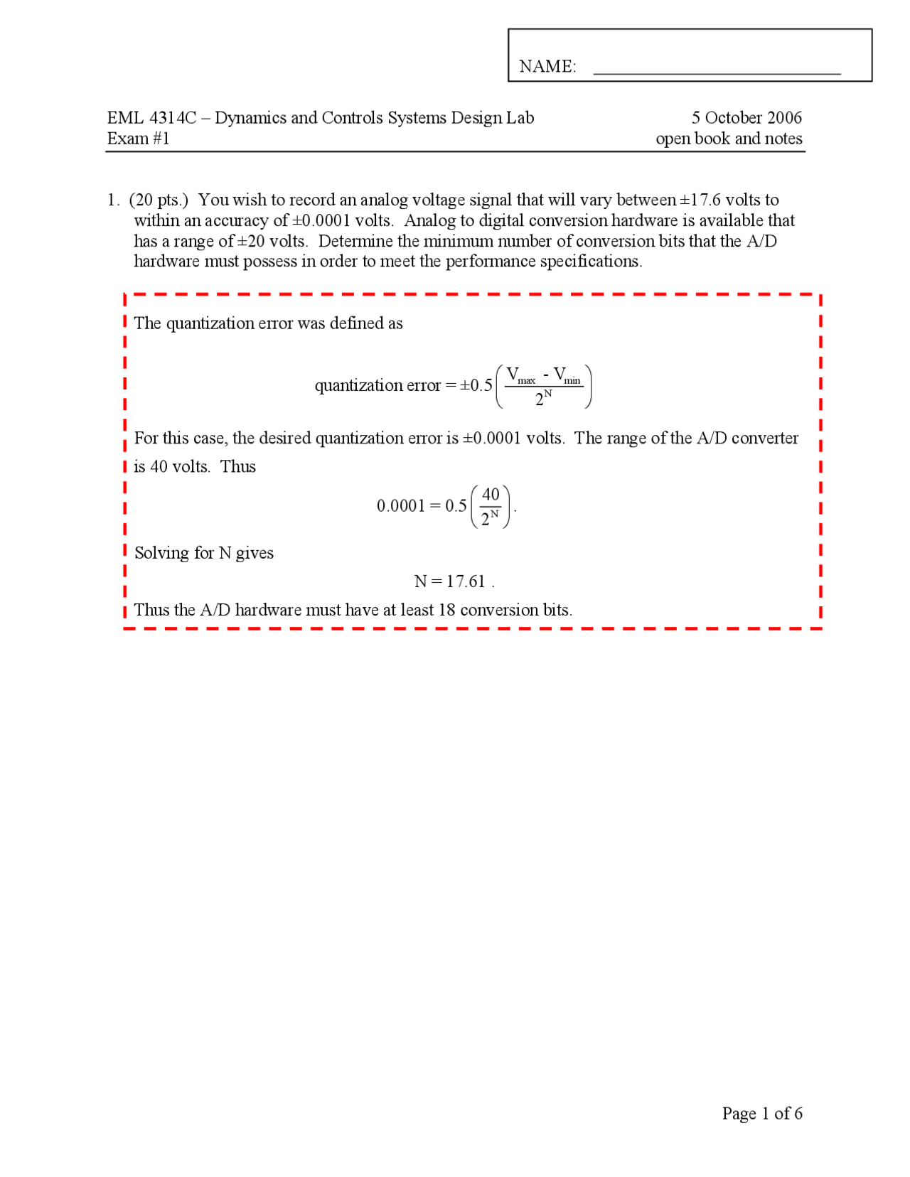 Exam 1 For Dynamics And Controls Systems Design Lab Eml 4314 Docsity