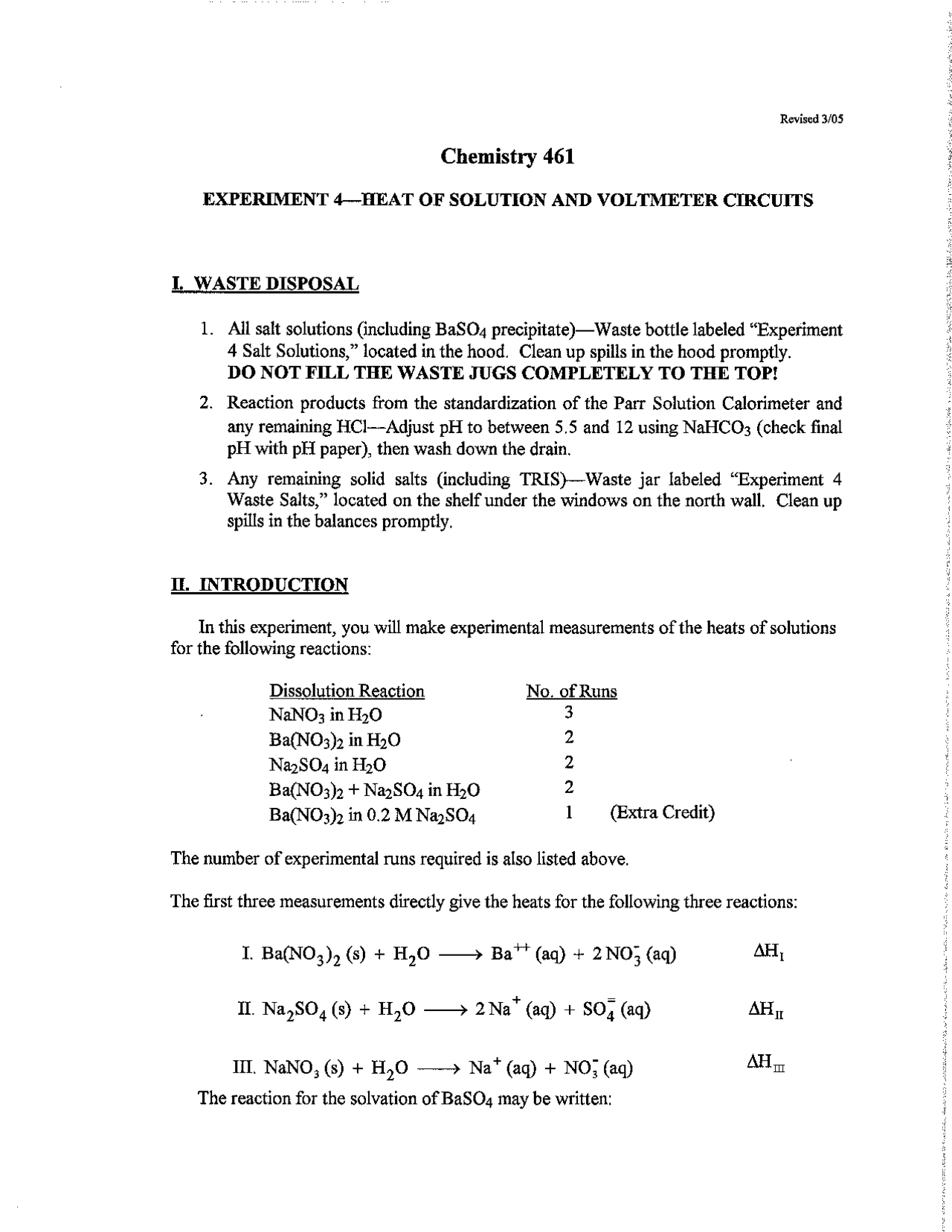 Heat of Solution and Voltmeter Circuits - Experiment 4 | CHEM 461 - Docsity
