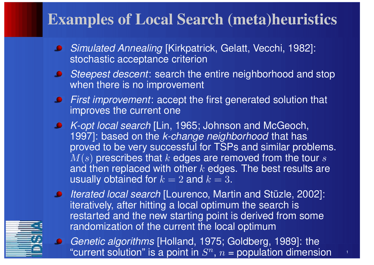 Examples of Local Search Heuristics - Science of Swarms | GIS 203 - Docsity
