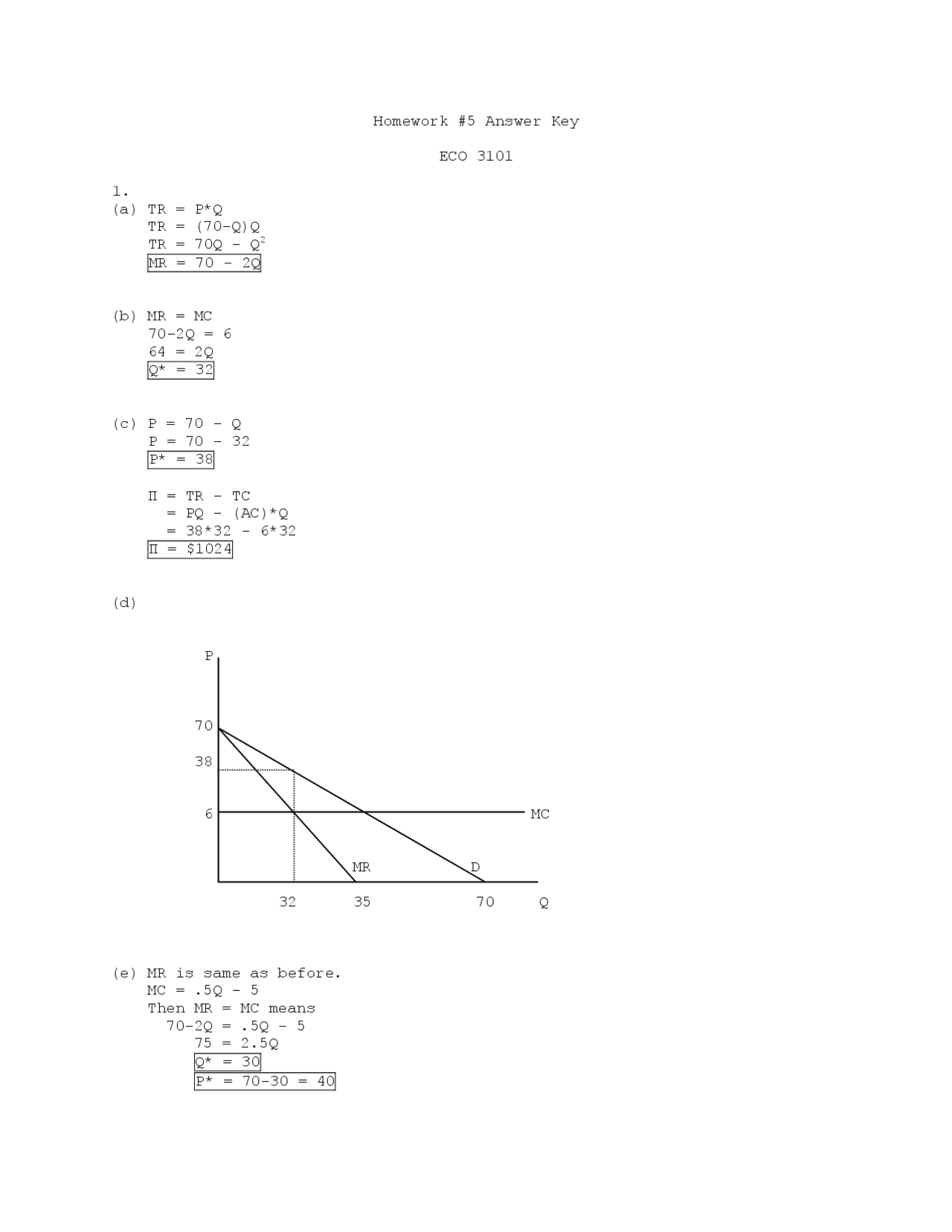 Homework 5 Answer Key Intermediate Microeconomics Eco 3101 Docsity
